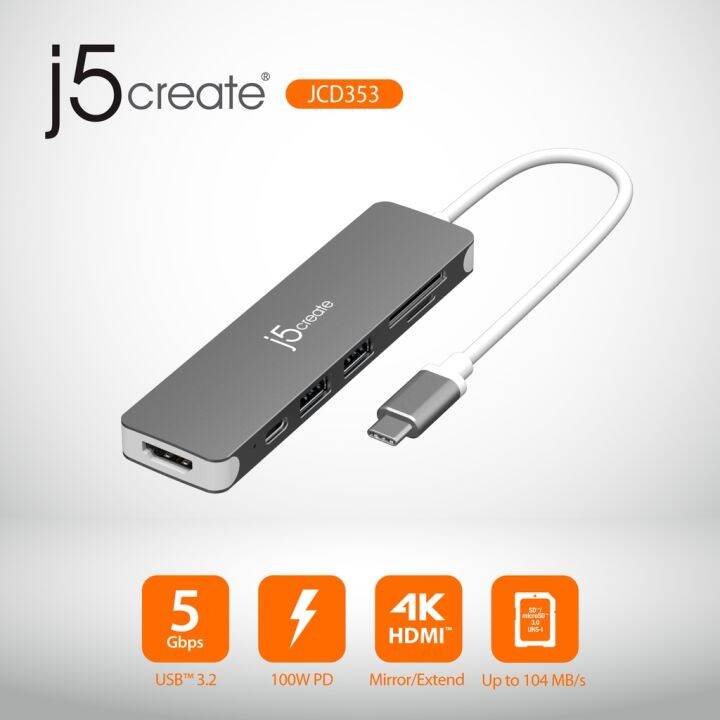 J5Create JCD353 USB-C® to 4K HDMI™ Multi-Port Hub | Lazada