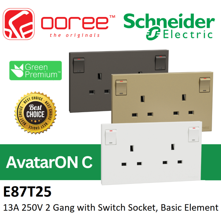 SCHNEIDER ELECTRIC AVATARON C SERIES 15A 250V 2 GANG SWITCH SOCKET ...
