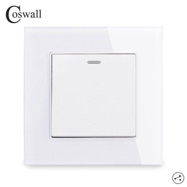 Coswall 1 Gang 2 Way Stair Switch Crystal Tempered Glass Panel Rocker ...