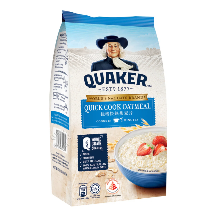 Quaker Quick Cook Oatmeal เควกเกอร์ ข้าวโอ๊ตสุกเร็ว (ถุงสีฟ้า) 1 ...