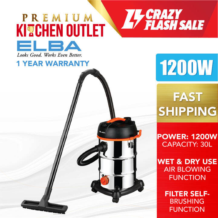 Elba 1200W 30L Wet & Dry Vacuum Cleaner with Air Blowing Function EVC-H1231(SS) | Lazada