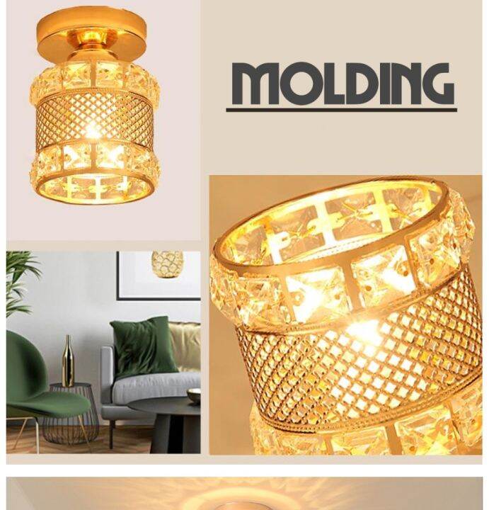 【Free Bulb】 Crystal Gold Ceiling Light Ceiling Lamp for Bedroom Living ...