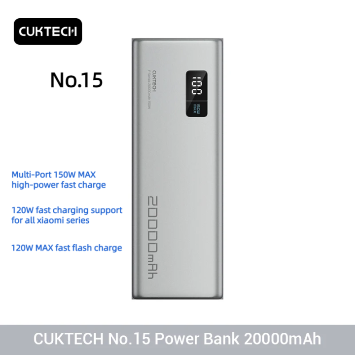 CUKTECH No.15 Power Bank 20000mAh Output 3-Port Portable Charger 120W USB C For Macbook iPhone ...