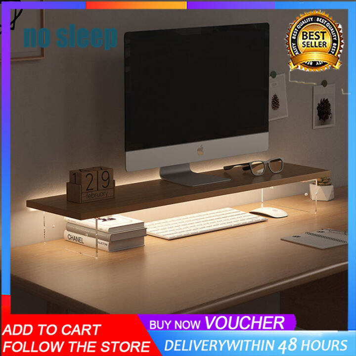 Large Dual Monitor Stand Riser, Solid Wood Desk Shelf with Eco Cork ...