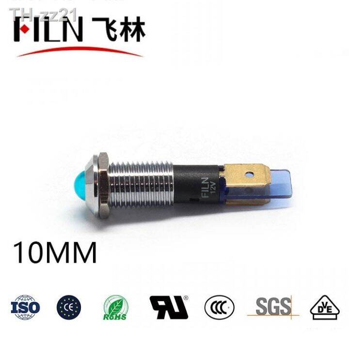 FILN Metal 10mm 12v 24v 220v red blue green signal lights high quality 110 volt led indicator ...