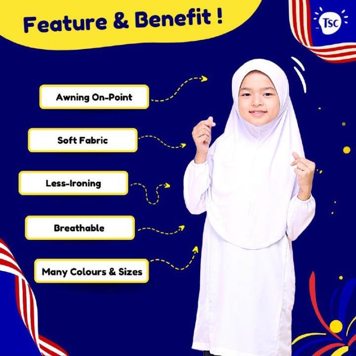 TUDUNG SEKOLAH SI COMEL AWNING SCUBA KIDS HIJAB PART 1 | Lazada