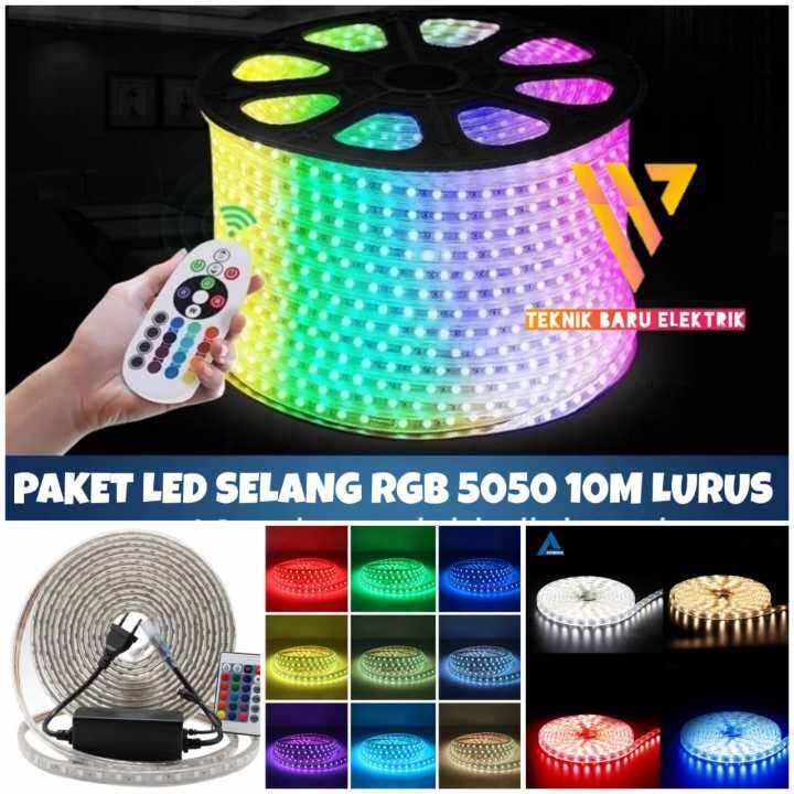 PAKET 10M LED STRIP SELANG RGB SMD 5050 110V 220V AC CUSTOM HIAS WARNA ...