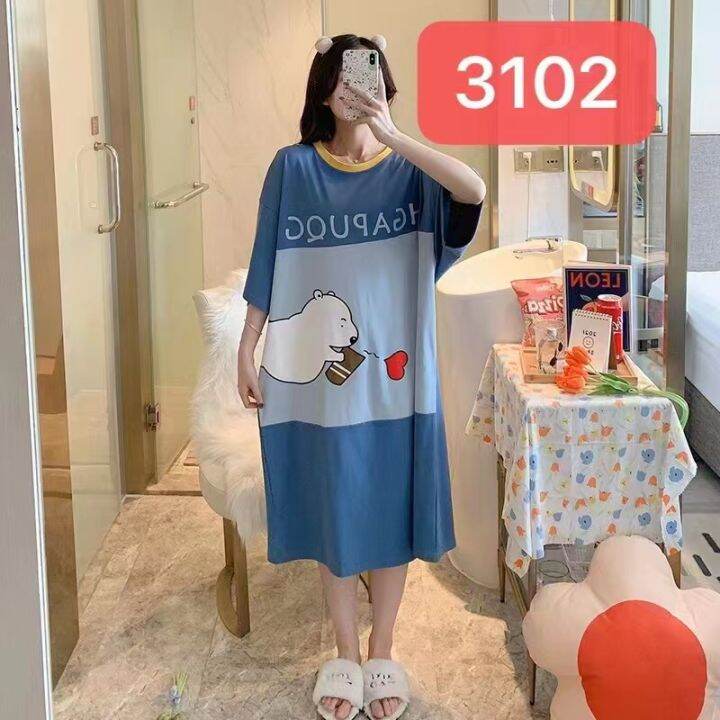 tichada 3102 เสื้อนอนกระโปรงผู้หญิงผ้าคอตตอนคอกลมโอเวอร์ไซส์สินค้าน่ารักๆ ผ้านิ่ม (สินค้าพร้อม ...