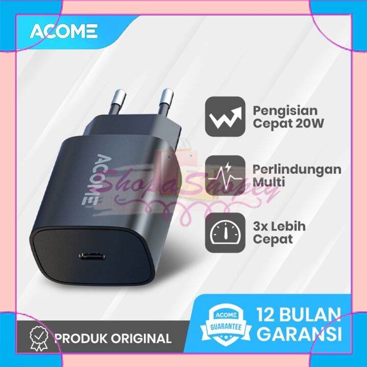 CHARGER ACOME AC07 Original 20W PD Port USB C Fast Charging Garansi ...