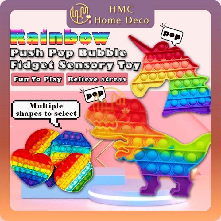 HMC Rainbow Push Pop Bubble Fidget Sensory Toys Kid Squishy Squeeze ...