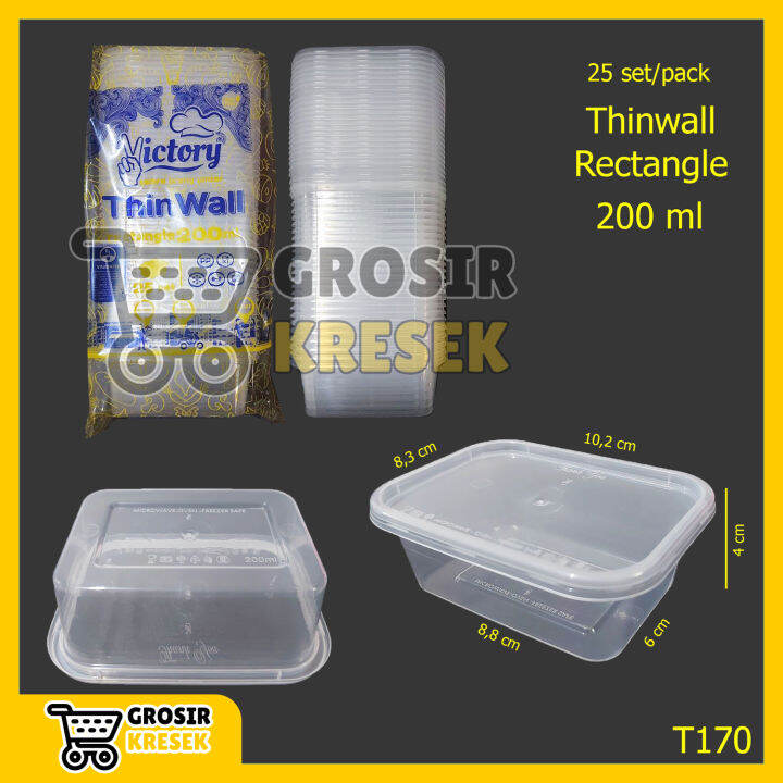 T170 Thin Wall Victory Rectangle ukuran 200 ml - Food Container Kotak Nasi Thinwall isi 25 pcs ...