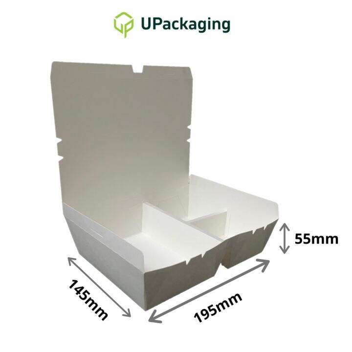 [25 PCS] 3 COMPARTMENT PAPER LUNCH BOX White Cardboard Food / Lunch ...