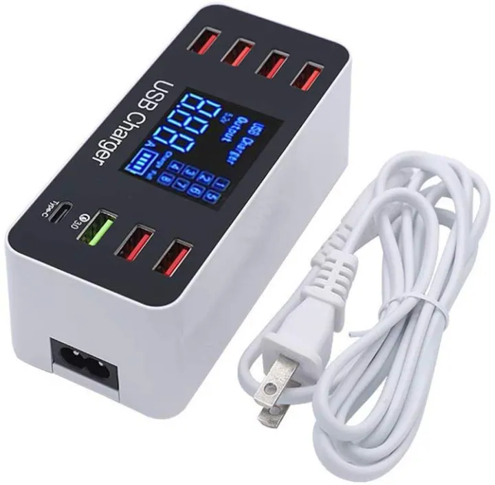 LED Display 8 Ports USB Charger with Type-C for Fast Charging Quick ...