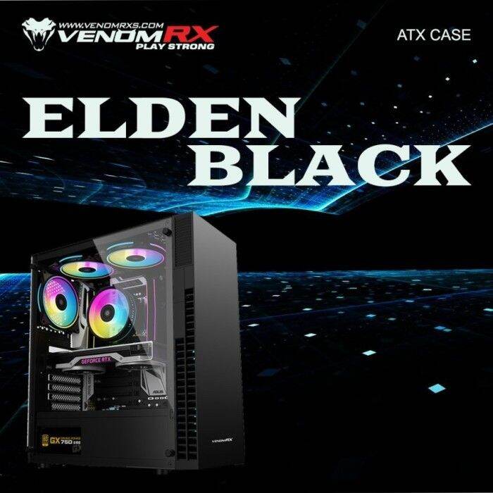 Casing PC VENOM RX ELDEN TEMPERED GLASS ATX MID TOWER 3x FAN | Lazada ...