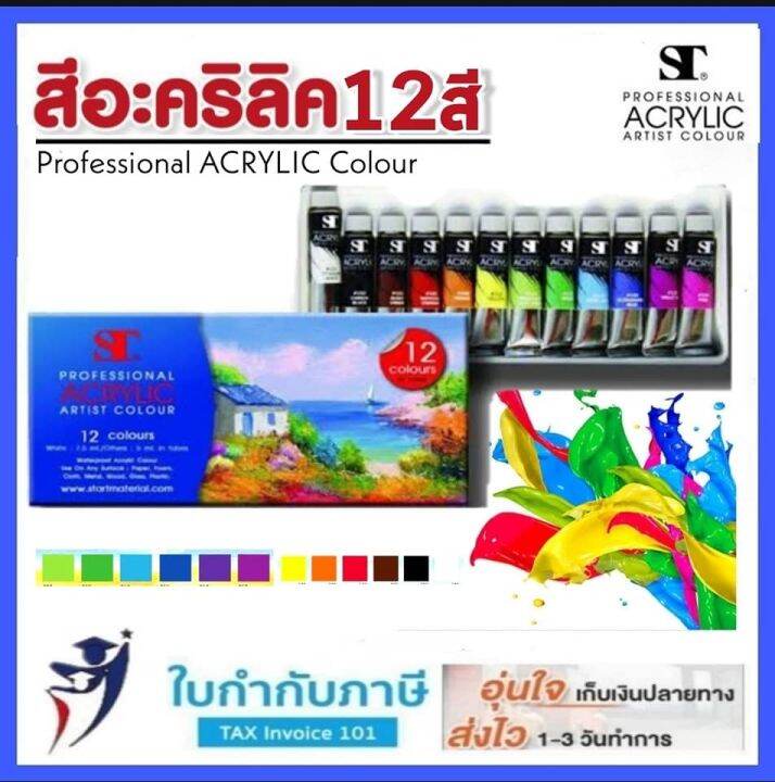 สีอะคริลิค แบบหลอด Acrylic Paint ST Professional ชุด12สี | Lazada.co.th