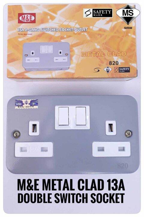 M&E Metal Clad 13A Double Switch Socket For Heavy Duty Electrical ...