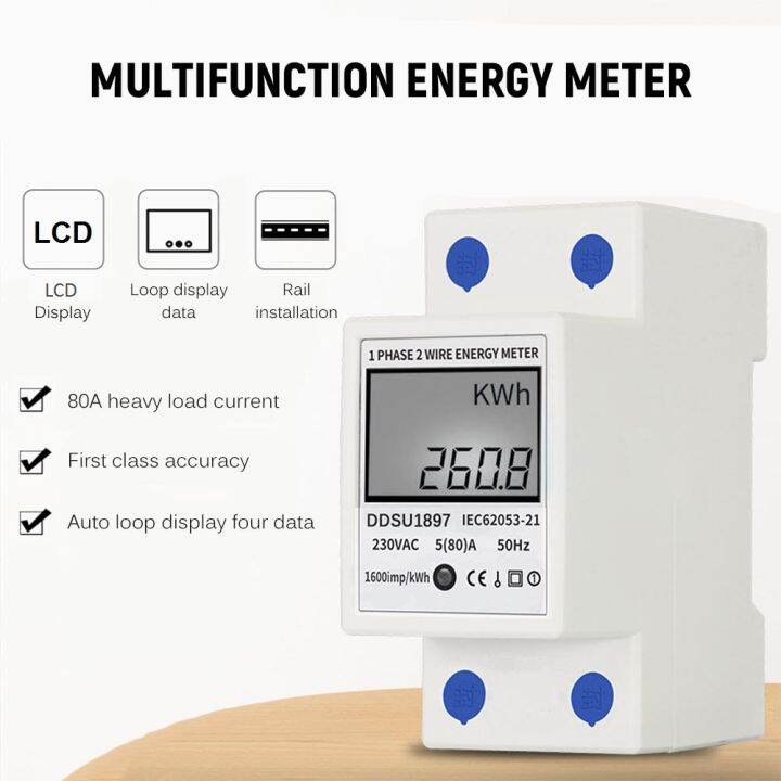 Meteran Listrik Digital Dua Kawat Multifungsi, Meteran Listrik Rel DIN ...