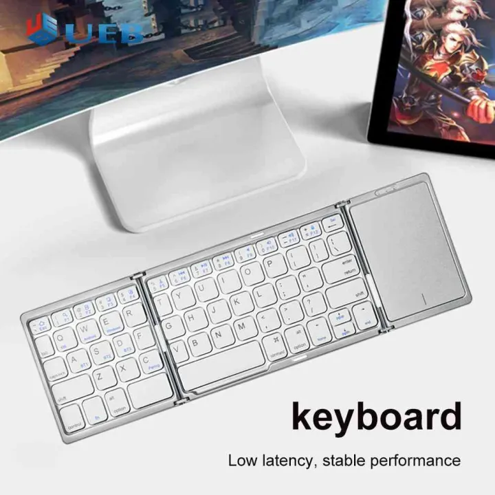 Wireless Keyboard Multi-Function Wireless Folding Keyboard 64 Keys Touchpad Keypad Rechargeable ...