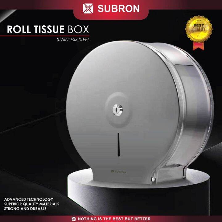 SUBRON Rolling Tissue Box Stainless Tempat Tisu Bulat Besar Wadah Kunci ...