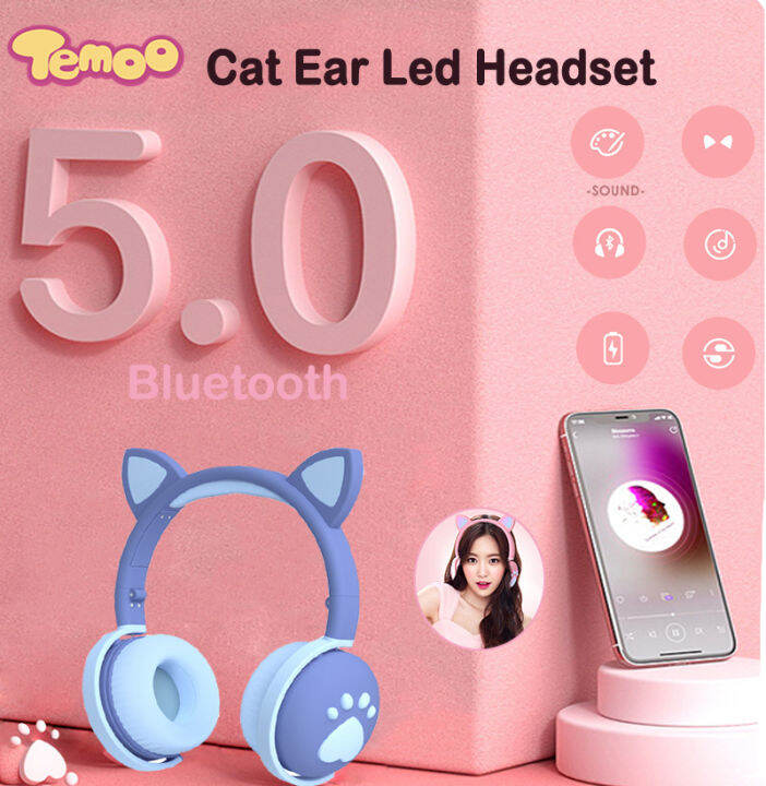 TemooหูฟังบลูทูธBK1 แมวหูฟังบลูทูธLEDไร้สาย 5.0 หูฟังพับได้สเตอริโอหูฟังเพลงเด็กเกมชุดหูฟังไร้ ...