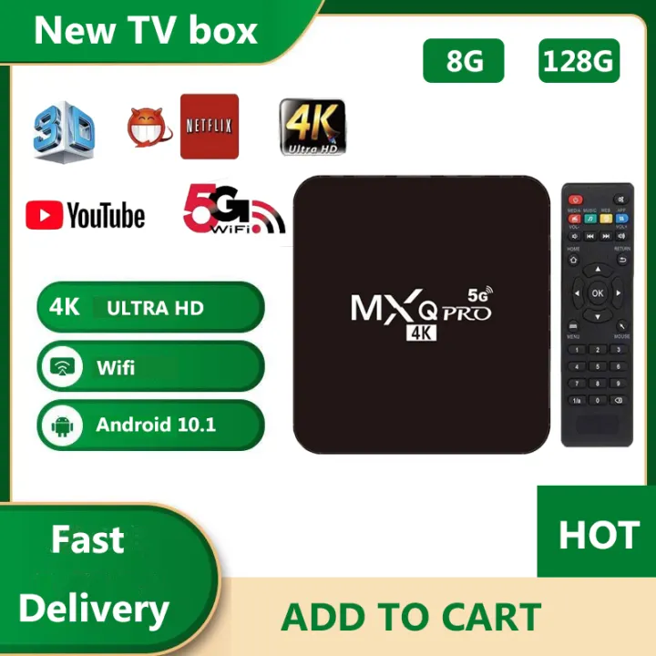 New TVBox MXQPro Android 10.1 4K Ultra HD TV Box Wireless 8G+128G 2.4G + 5G Wifi Quad Core Home ...