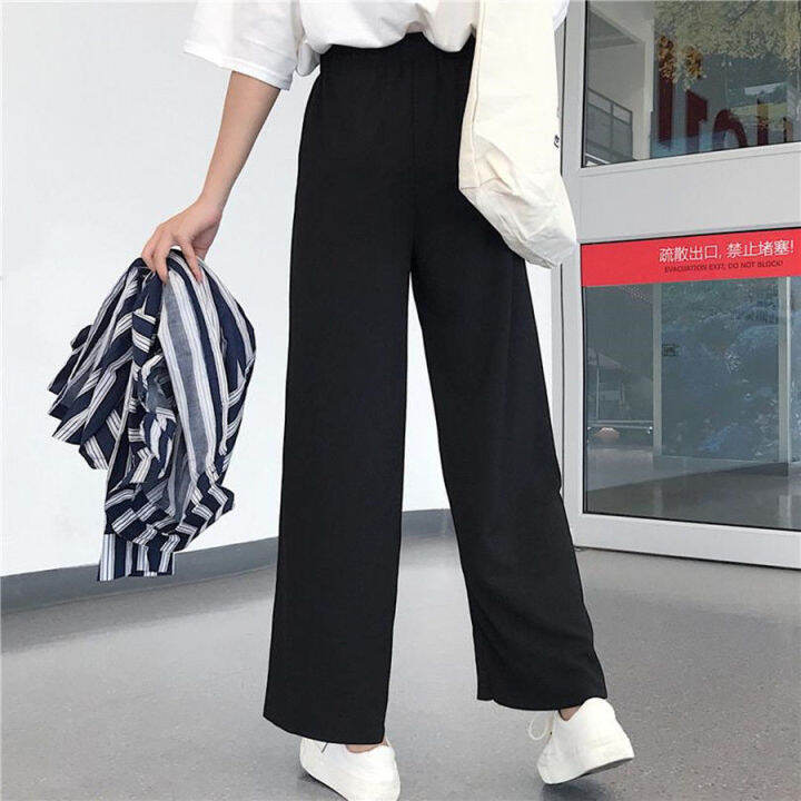 Women Thin Type Breathable Balck Pants Summer Students Wide Leg Pants ...