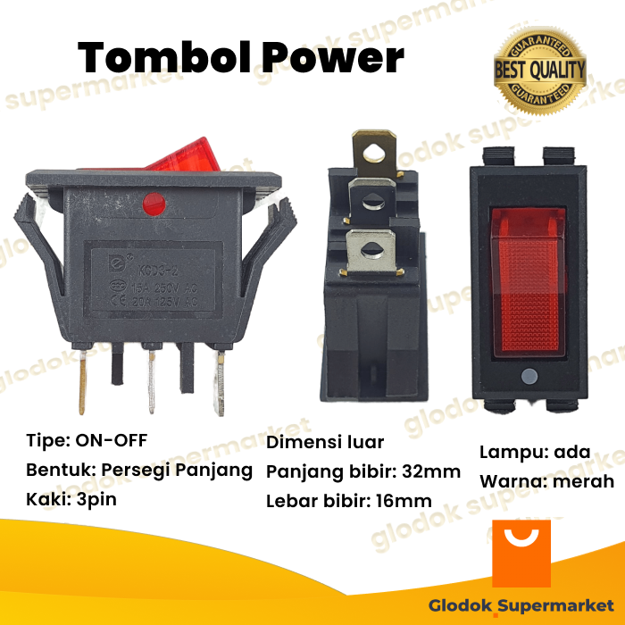 Saklar 3 pin On Off Tombol Rocker 2 Posisi Lampu Power Switch 3pin ...
