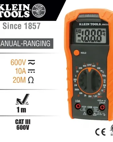 KLEIN NO.MM300 Digital Multimeter, Manual-Ranging, 600V Factory Gear ...