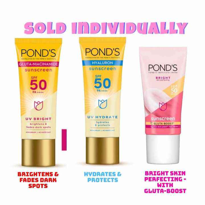 POND'S SUNSCREEN SPF50 (Hyaluron 50ml / Gluta-Niacinamide 50ml / Bright ...