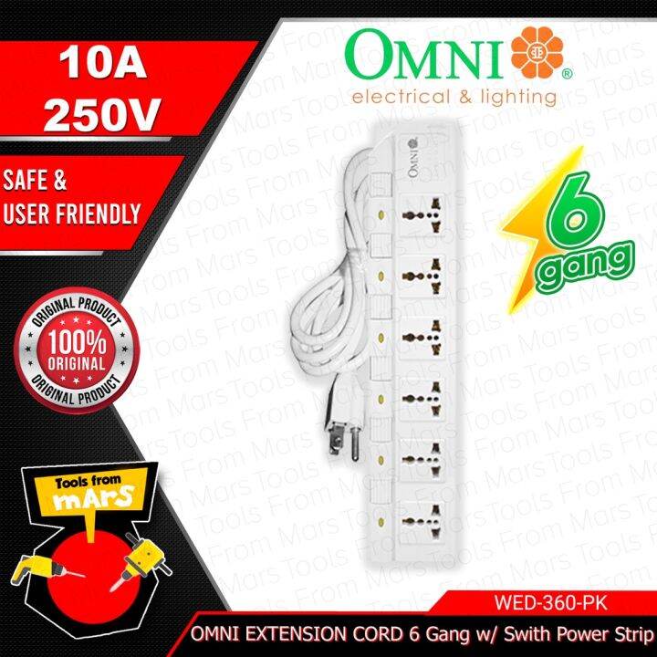 Omni Extension Cord 6 Gang with Outlet Power Strip WED360 •TFM• | Lazada PH