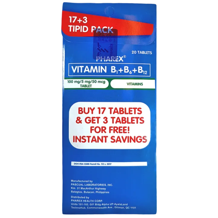 Pharex B-Complex Vitamin B1+B6+B12 (20 Tablets) 100% Original ...