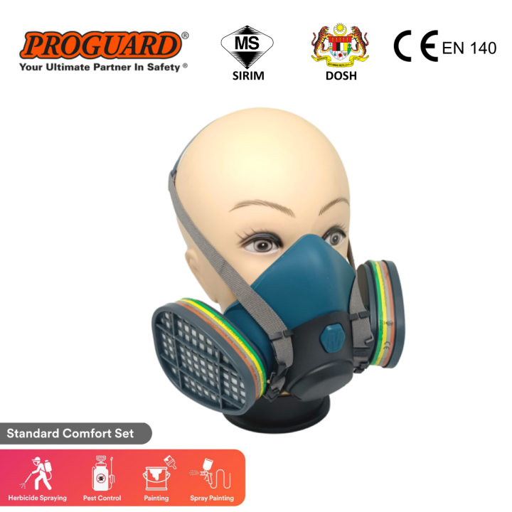 Half Face Respirator Mask c/w Class1 Multi Gas Filter Double Cartridge ...