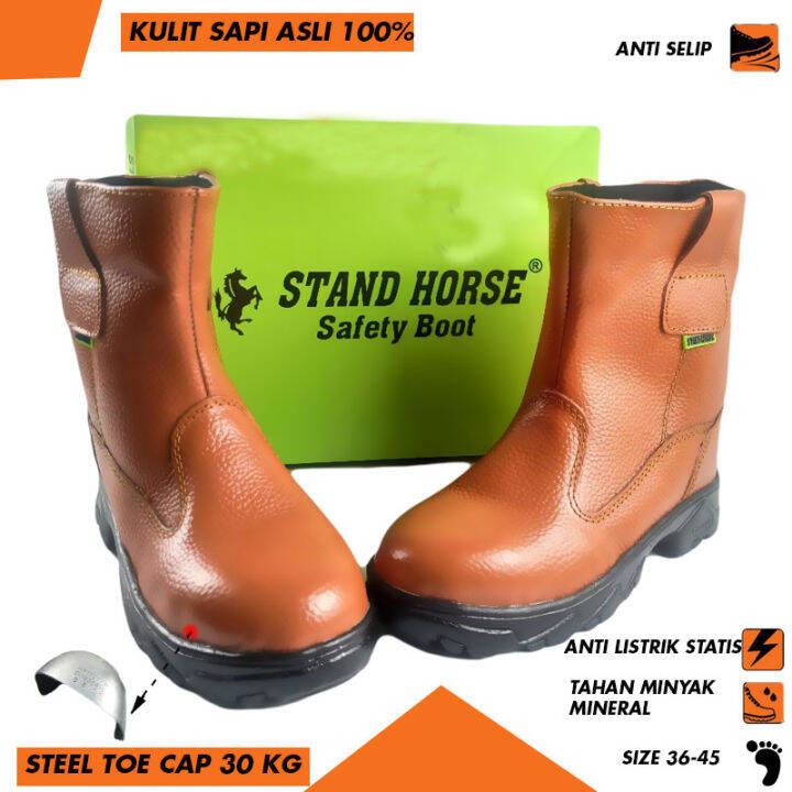 Sepatu Safety Kulit Sapi Asli Stand Horse Ujung Besi Proyek Lapangan ...