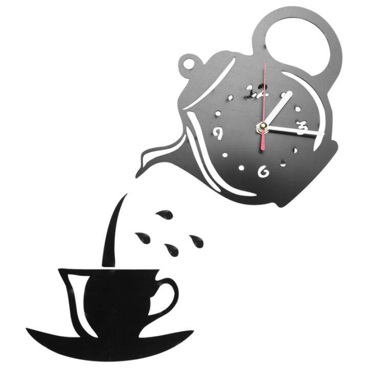 Creative Diy Acrylic Coffee Cup Teapot 3D Wall Clock Decorative Kitchen ...