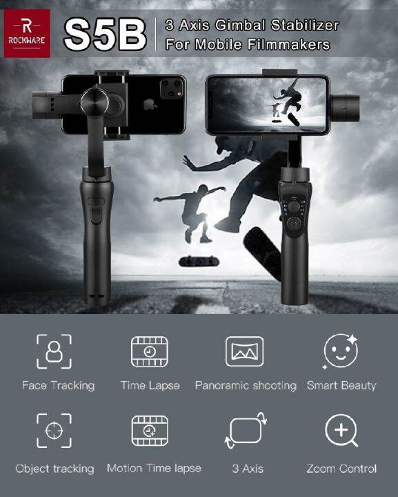 ROCKWARE RW-S5B - 3-Axis Folding Stabilizer - Gimbal Smartphone | Lazada Indonesia
