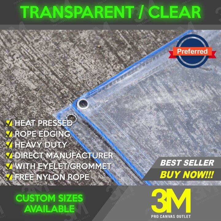 3M PRO (3.5 ft x 4 ft) Transparent Clear Lona Trapal Tolda with eyelet ...
