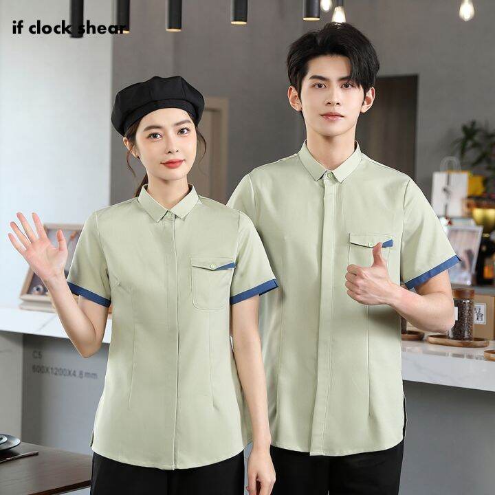 【Aixin Department】 เสื้อเครื่องแบบโรงแรมแขนสั้น,เสื้อพนักงานเสริฟร้านทำกาแฟ | Lazada.co.th