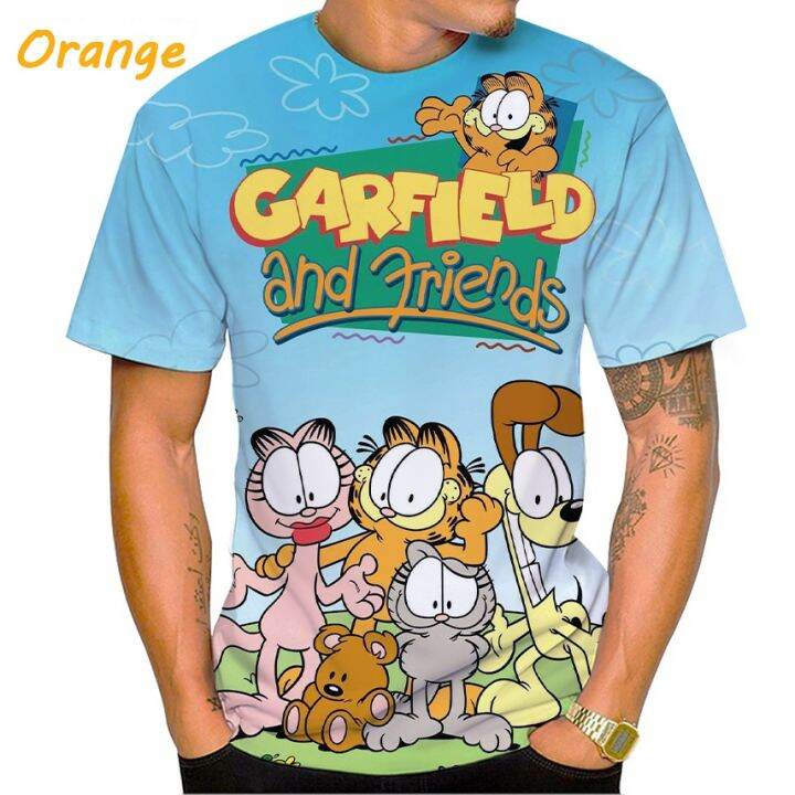 ฤดูร้อนใหม่แฟชั่น Garfield ลำลอง 3D พิมพ์ผู้ชายรอบคอแขนสั้นด้านบน XS-5XL | Lazada.co.th