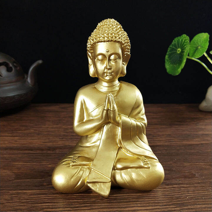 Golden Buddha Statue Resin Feng Shui Meditation Buddha Sculpture Home Office Garden Decoration ...