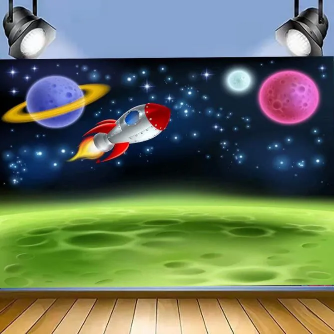 Outer Space Backdrop Planet or Alien Moon with Rocket Ship Photography ...