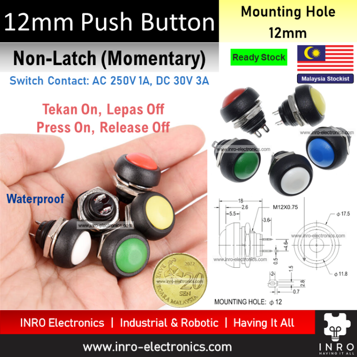 [AC DC] Waterproof Push Button Suis Pembuka 12mm AC DC Metal Push ...