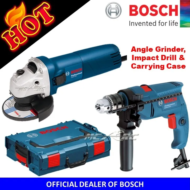 Bosch GWS 060 Angle Grinder & Bosch GSB 550 Impact Drill with Bosch L ...