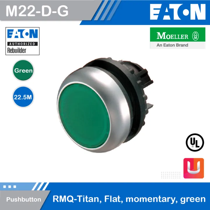 EATON Pushbutton, RMQ-Titan, Flat, momentary, green, Blank, Bezel: titanium รหัส M22-D-G สั่ง ...
