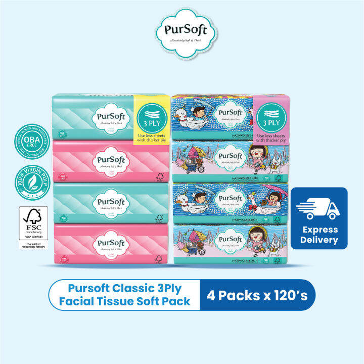 Pursoft Classic 3Ply Facial Tissue Soft Pack Face Tissue Tisu Muka ...