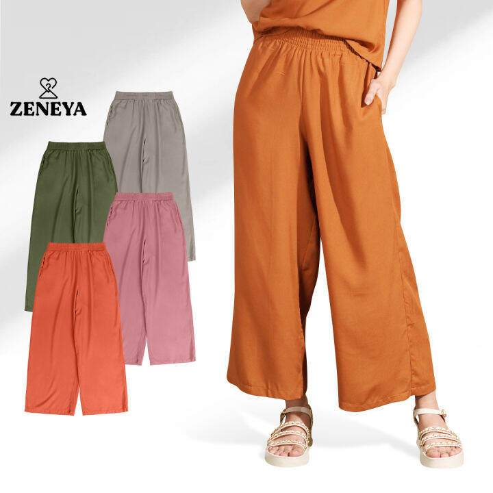 Zeneya Boho Challis Square Pants For Women Basic Ladies High Waist Wide ...