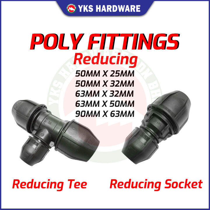 POLY FITTING CONNECTOR REDUCING SOCKET & TEE - 50MM X 25MM / 50MM X ...
