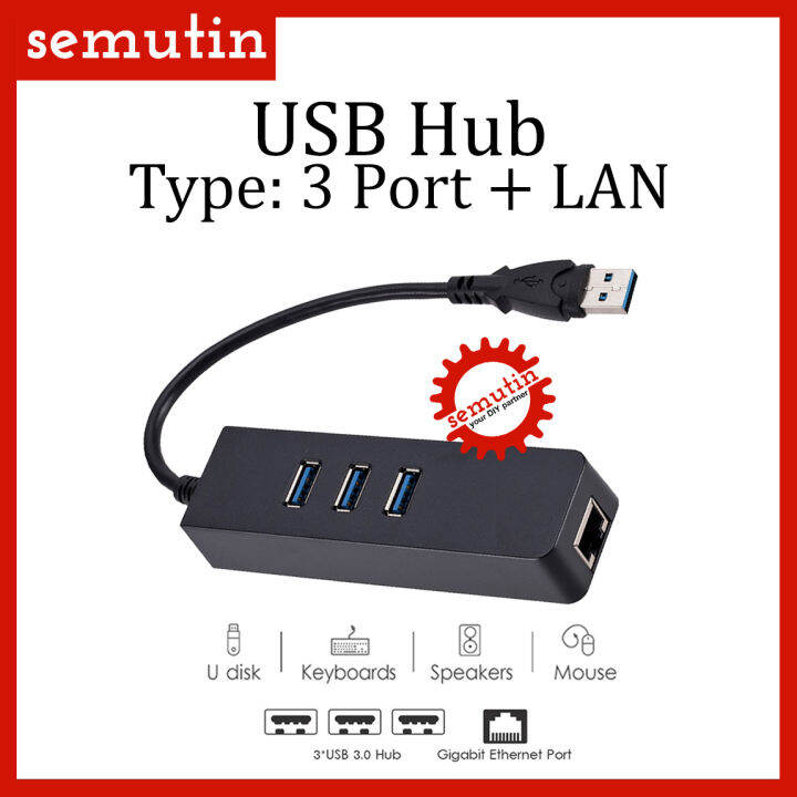USB 3.0 Hub 3 Port LAN Adapter / Converter Rj45 Gigabit Ethernet High ...