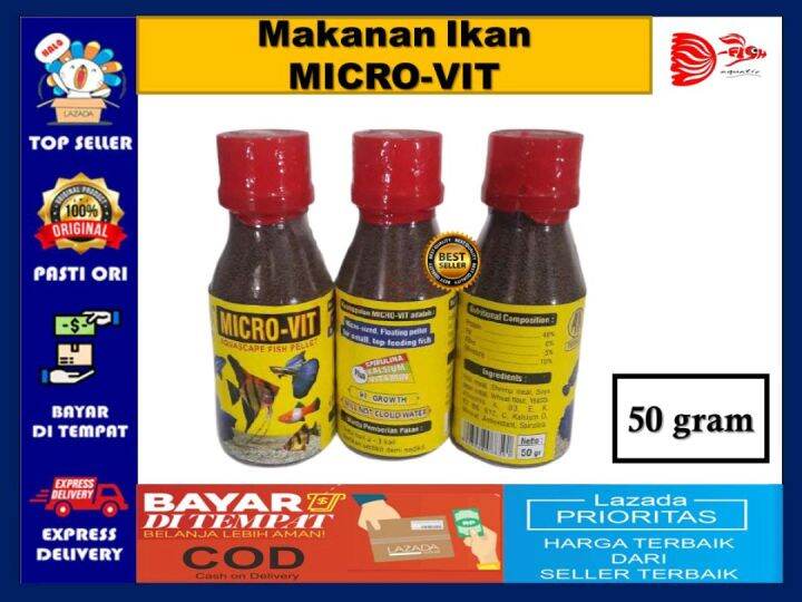 Micro Vit Microvit Aquascape Fish Pellet 50 gram Makanan Ikan Hias ...
