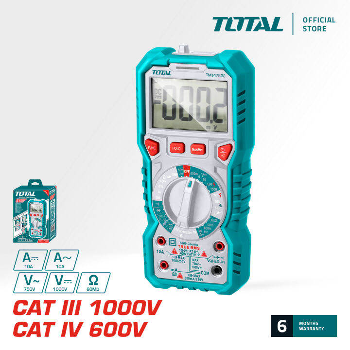 TOTAL Digital Multimeter, CATIII 1000V, CATIV 600V, Display True RMS ...