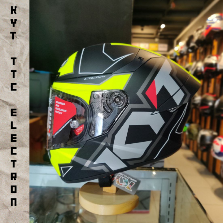 kyt ttc electron matte black yellow single visor fullface helmet with ...